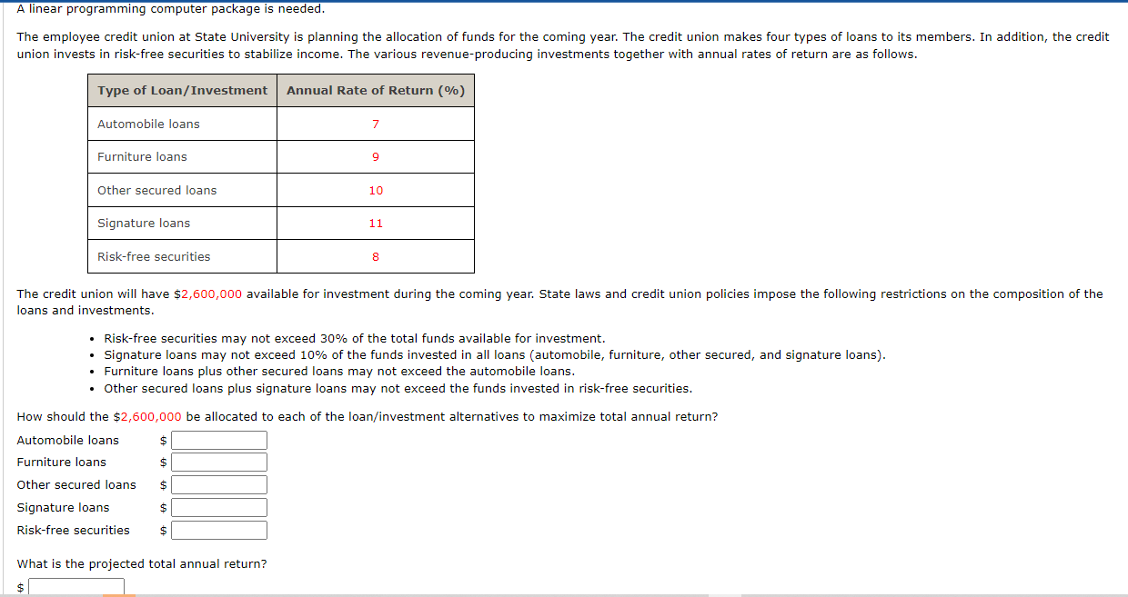 Solved A linear programming computer package is needed.union | Chegg.com