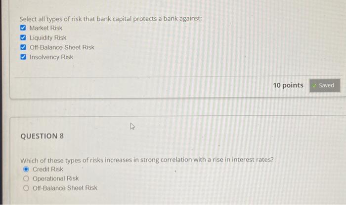 Solved Select all types of risk that bank capital protects a | Chegg.com