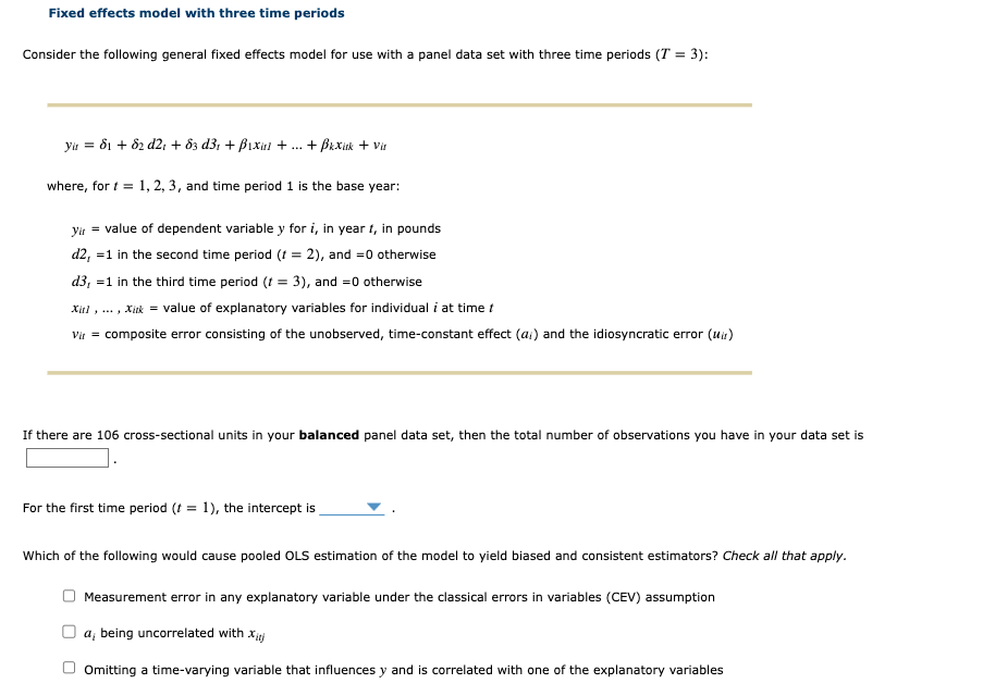 Solved Fixed effects model with three time periodsConsider | Chegg.com