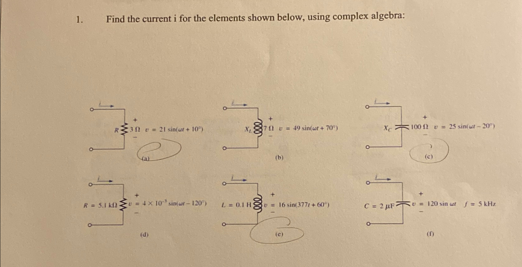 Find the current i for the elements shown below, | Chegg.com