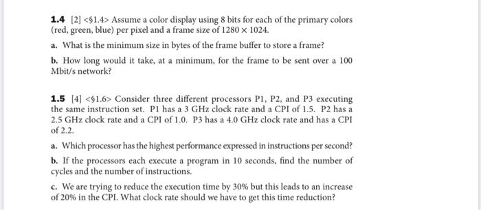 1.4 [2] Assume a color display using 8 bits | Chegg.com