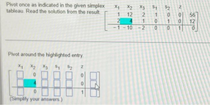 Solved Pivot once as indicated in the given simplex tableau. | Chegg.com