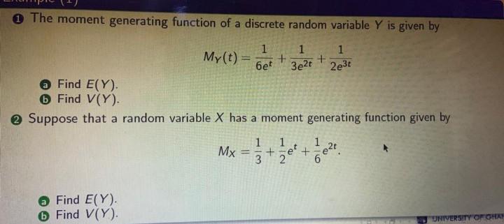 Solved (1) The moment generating function of a discrete | Chegg.com