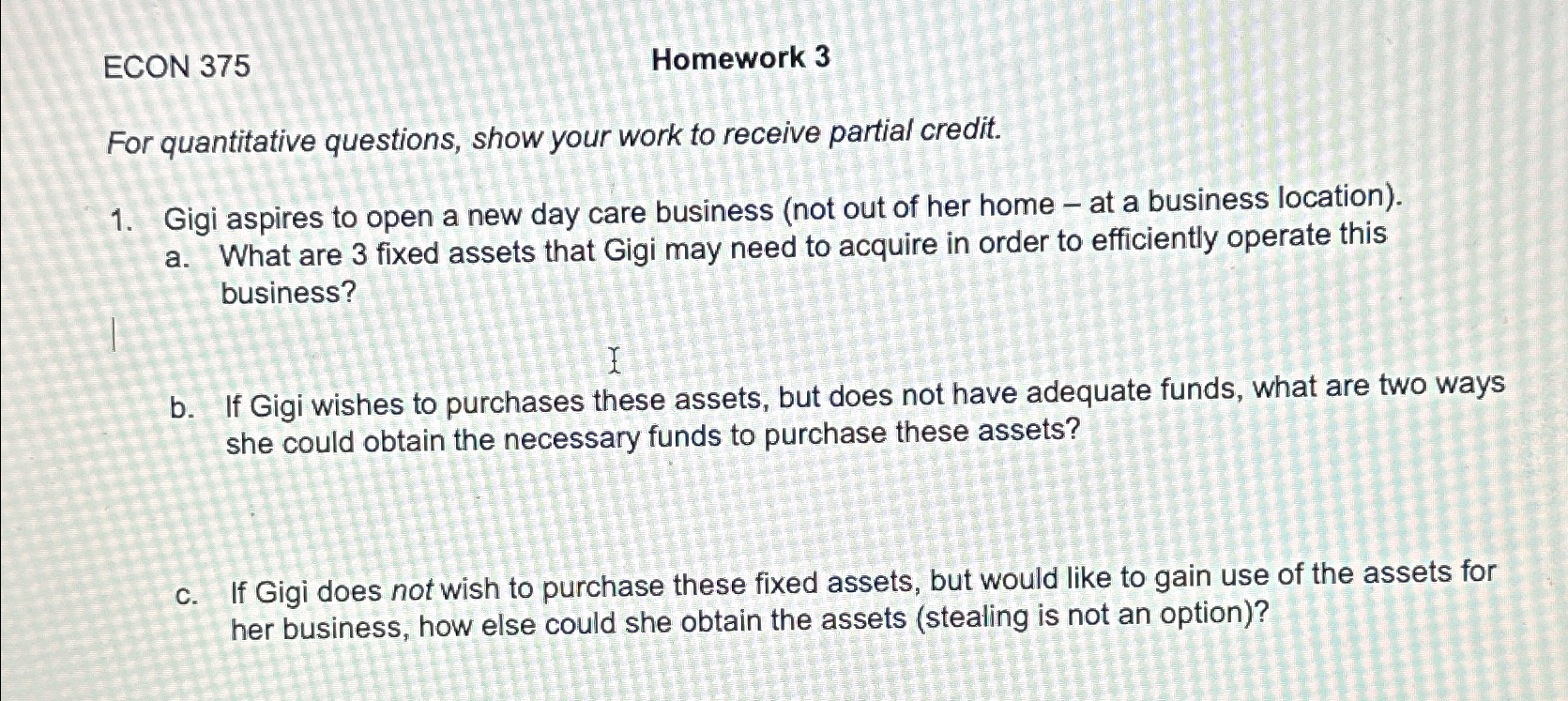 Solved ECON 375Homework 3For quantitative questions, show | Chegg.com