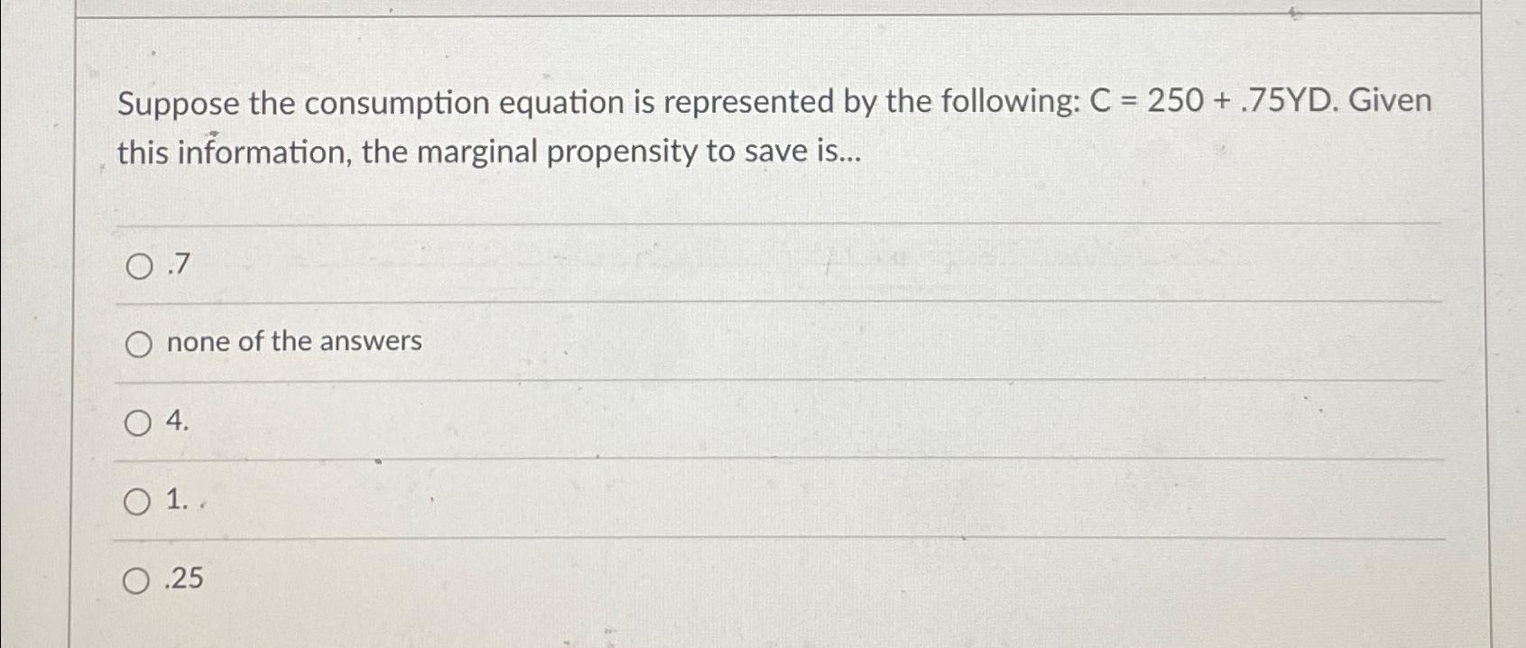 Solved Suppose the consumption equation is represented by | Chegg.com