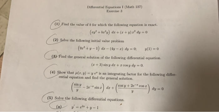 Solved Differential Equations I (Math 237) Exercise 3 (1) | Chegg.com