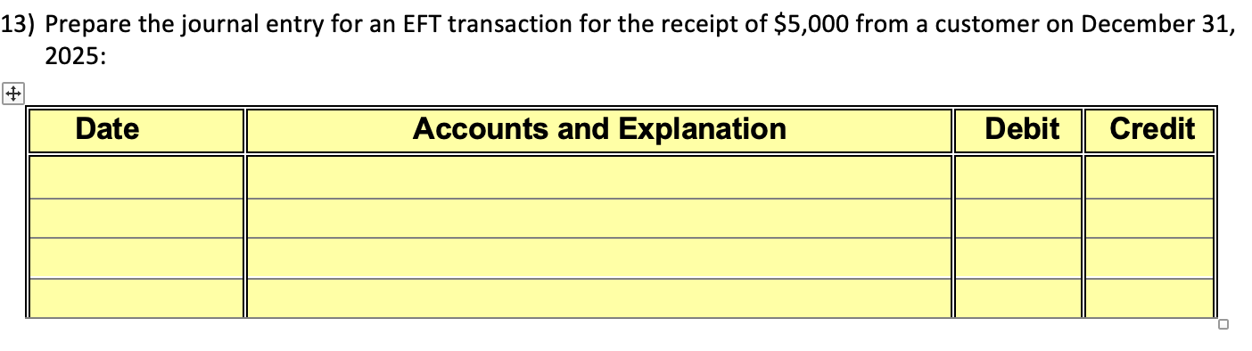 Solved Prepare the journal entry for an EFT transaction for | Chegg.com