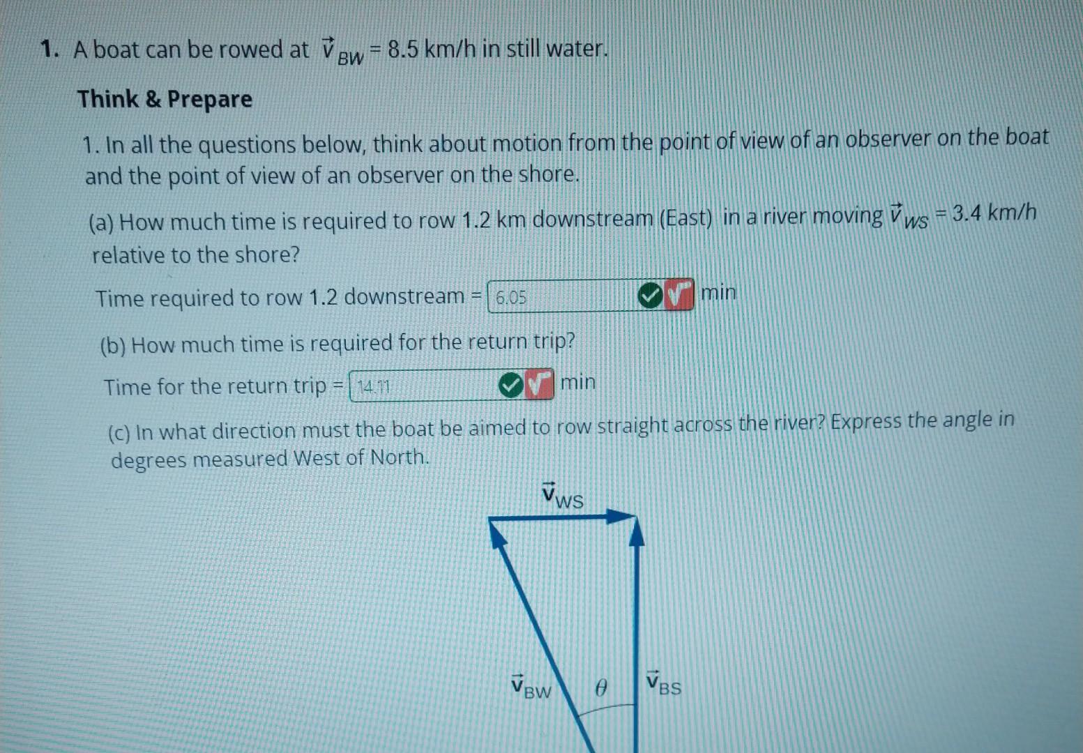 Solved A boat can be rowed at vBW=8.5 km/h in still water. | Chegg.com