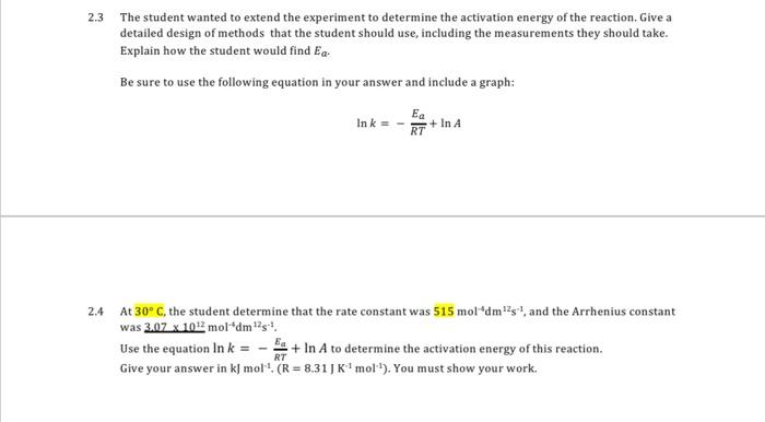 Solved 2.3 The student wanted to extend the experiment to | Chegg.com