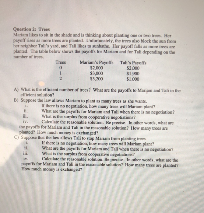 Question 2: Trees Mariam likes to sit in the shade | Chegg.com