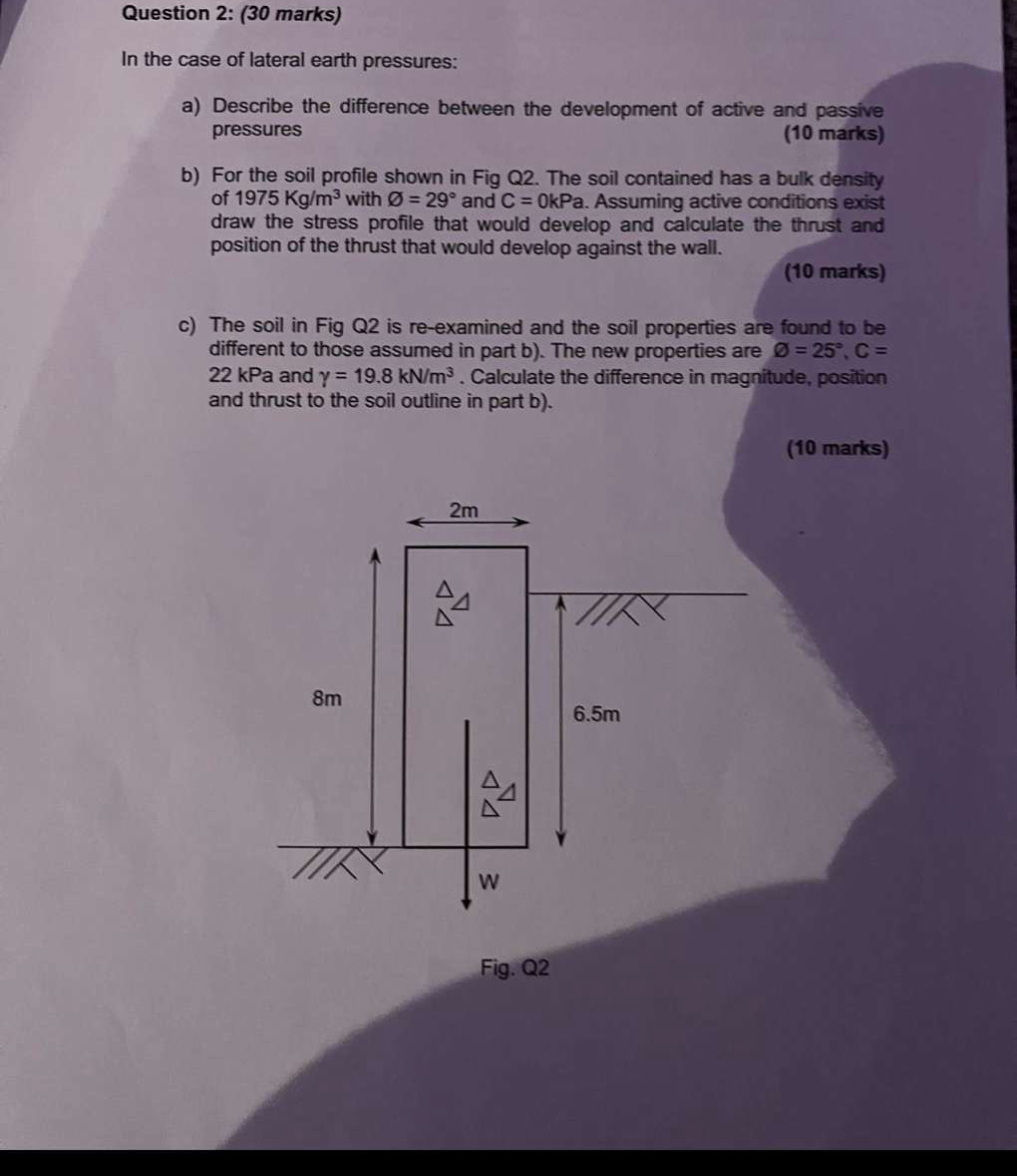 Solved Question 2 ﻿ Civil engineering geotechnical .please | Chegg.com