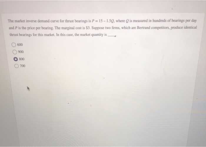 Solved The market inverse demand curve for thrust bearings | Chegg.com