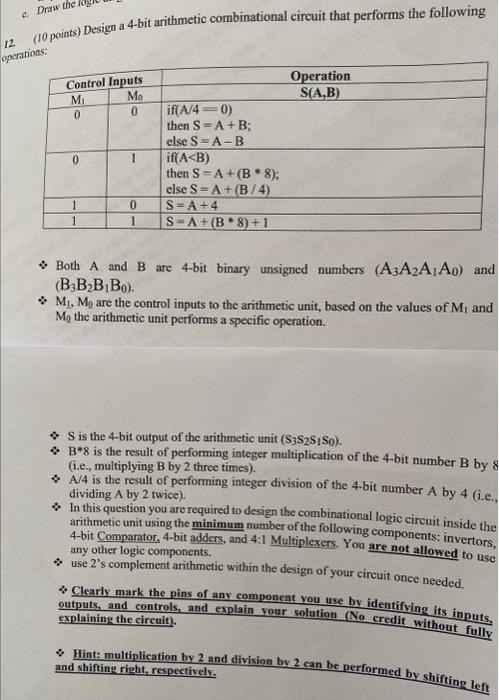 Solved 12. (I0 points) Design a 4-bit arithmetic | Chegg.com