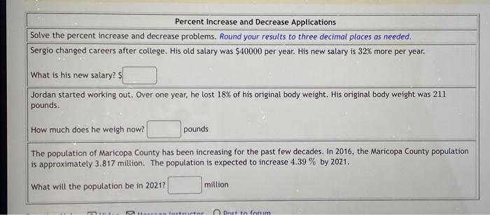 Solved Percent Increase and Decrease Applications Solve the | Chegg.com