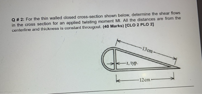 Solved Q # 2: For the thin walled closed cross-section shown | Chegg.com
