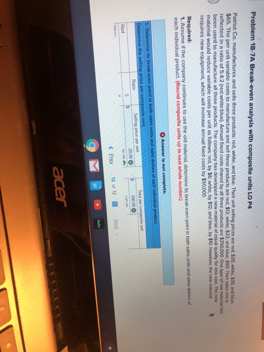 Solved Problem 18-7A Break-even analysis with composite | Chegg.com