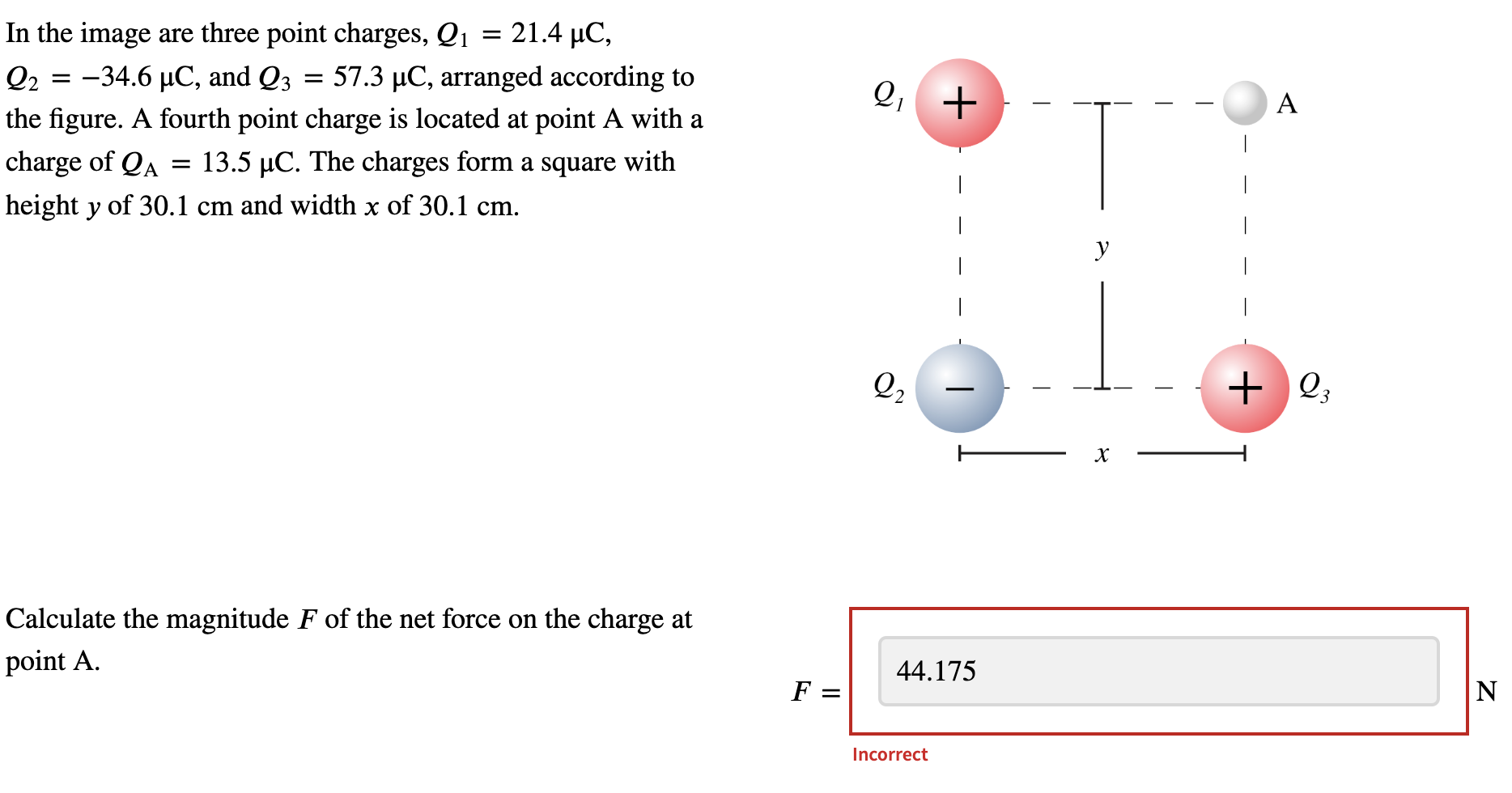 Solved In the image are three point charges, Q1=21.4 \mu C, | Chegg.com