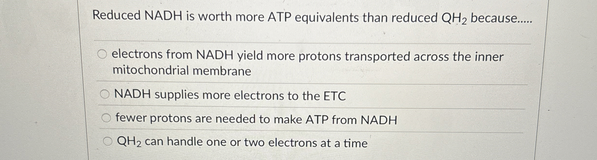 Solved Reduced NADH is worth more ATP equivalents than | Chegg.com