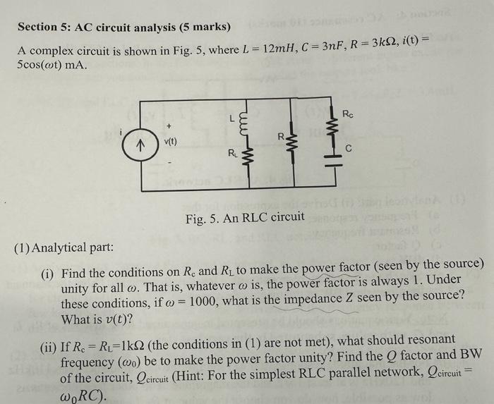 Solved Section 5: AC circuit analysis (5 marks) A complex | Chegg.com