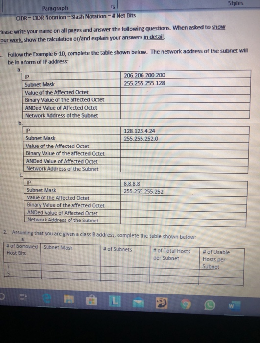 Solved Network Address of the Subnet 2. Assuming that you | Chegg.com