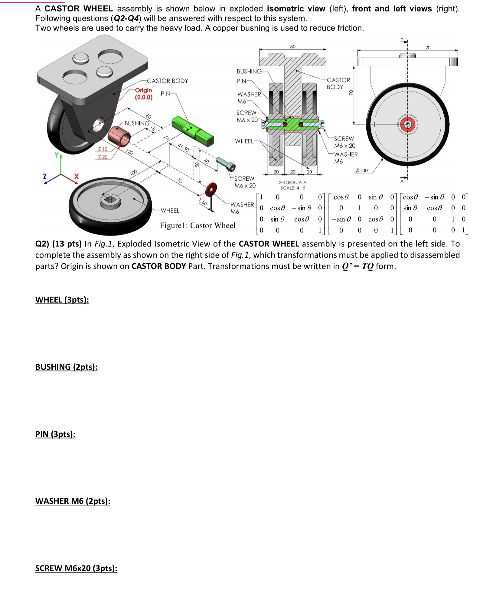 Solved A CASTOR WHEEL assembly is shown below in exploded | Chegg.com