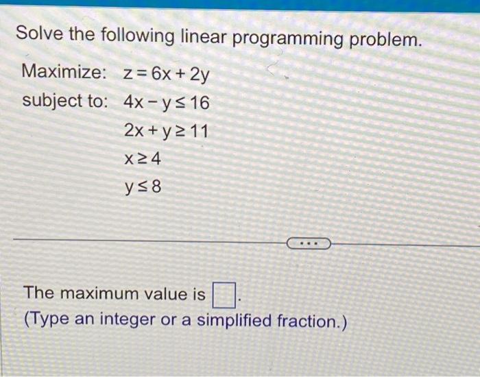 Solved Solve the following linear programming problem. | Chegg.com