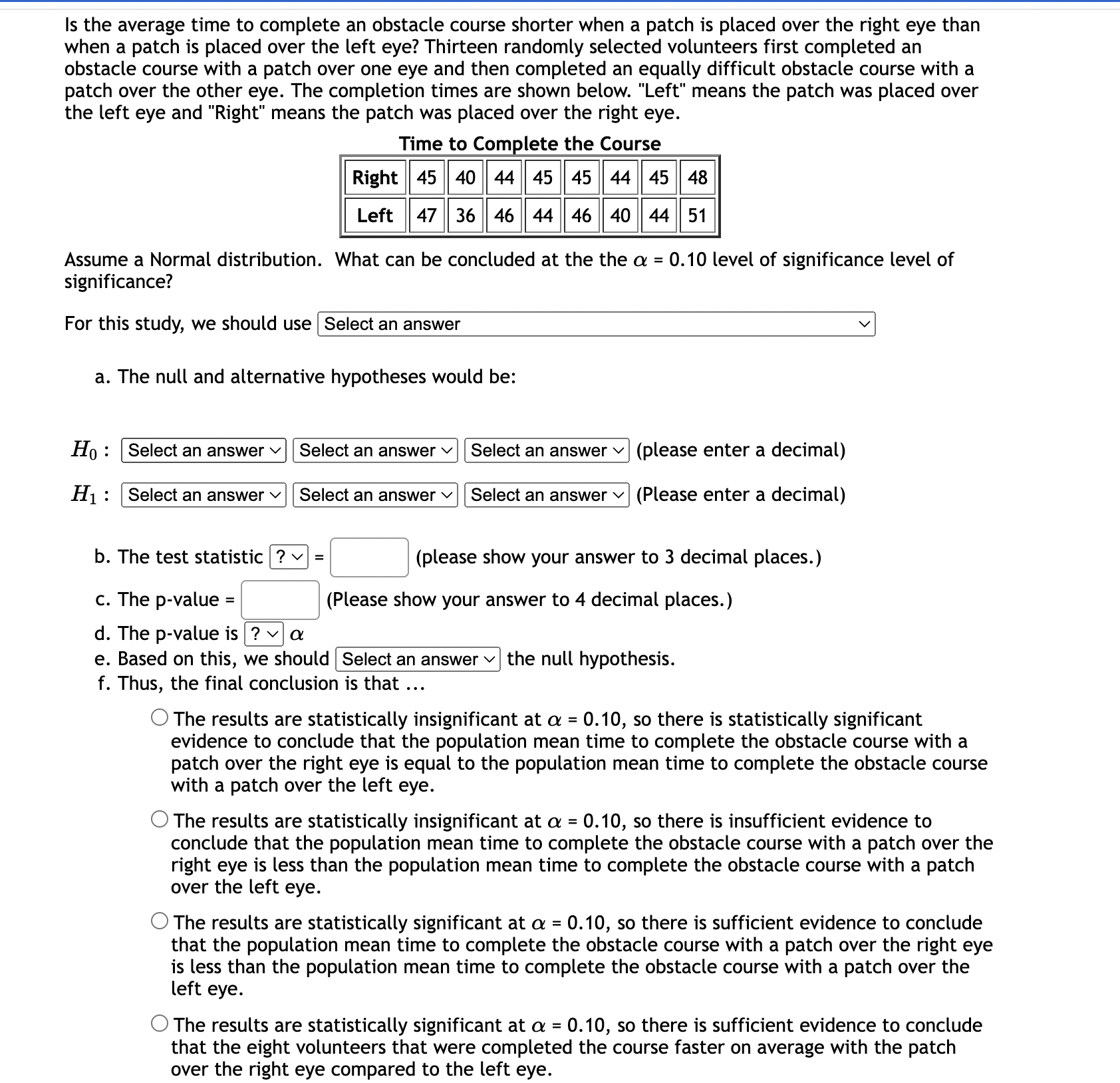 Solved Is the average time to complete an obstacle course | Chegg.com