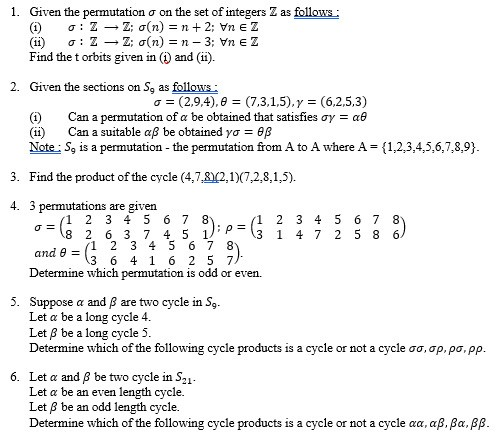 Solved 1. Given the permutation o on the set of integers Z | Chegg.com