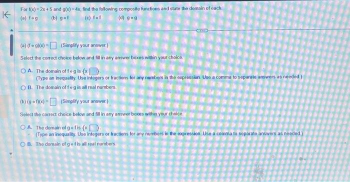 Solved For f(x)=2x+5 and g(x)=4x, find the following | Chegg.com