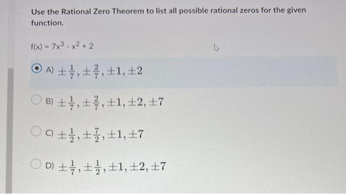 Solved Use the Rational Zero Theorem to list all possible | Chegg.com