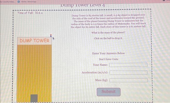 Solved Dump Tower is 85 stories tall. A small, 0.5-kg objec | Chegg.com