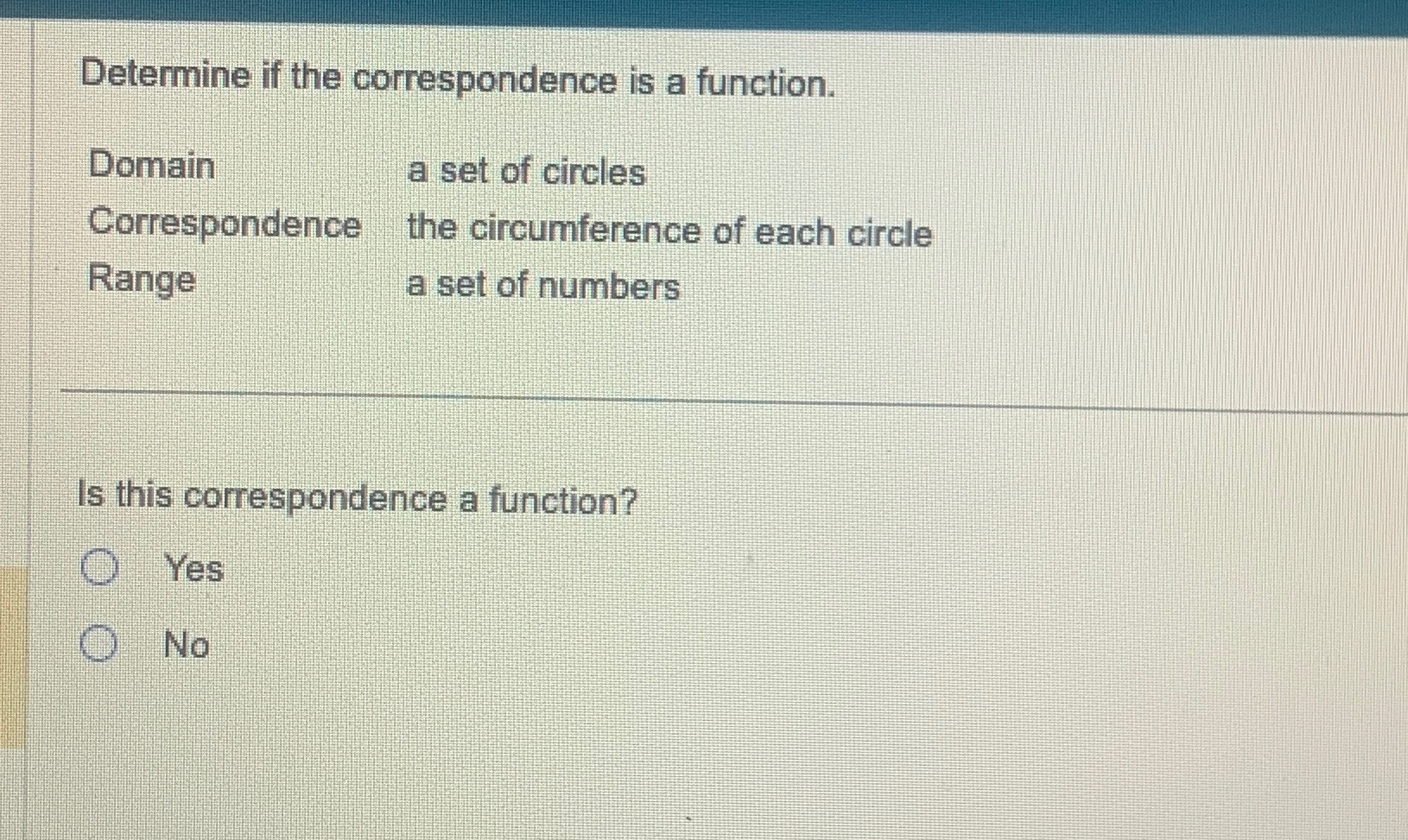 Solved Determine if the correspondence is a | Chegg.com