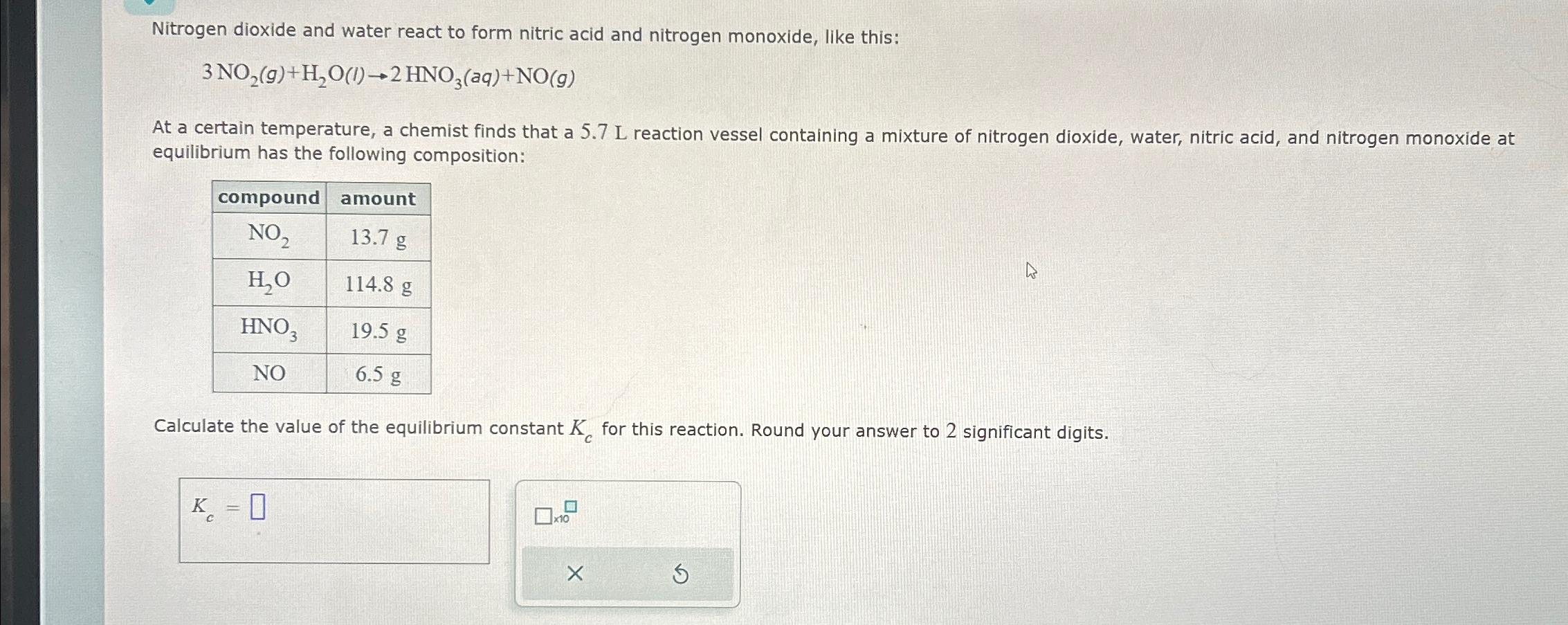 Nitrogen dioxide and water react to form nitric acid | Chegg.com