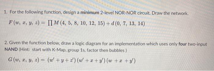Solved 1. For the following function, design a minimum | Chegg.com