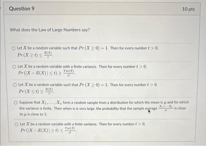 Solved What does the Law of Large Numbers say? Let X be a | Chegg.com