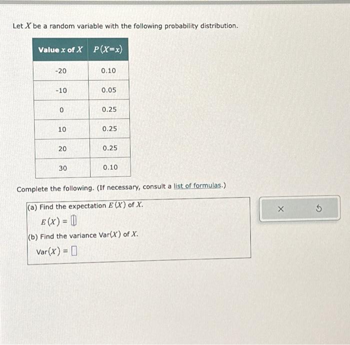 Solved Let X be a random variable with the following | Chegg.com