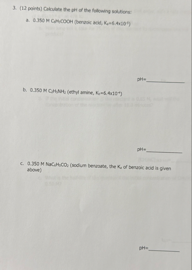 Solved (12 ﻿points) ﻿Calculate the pH of the following | Chegg.com
