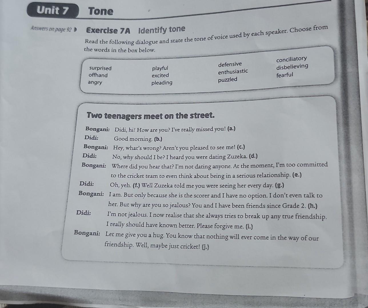 Read the following dialogue and state the tone of | Chegg.com