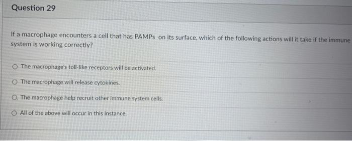 Solved If a macrophage encounters a cell that has PAMPs on | Chegg.com