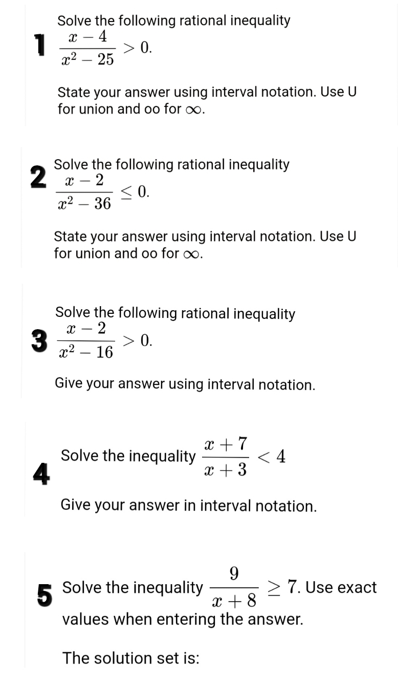 Solved Solve 1-5Solve the following rational | Chegg.com