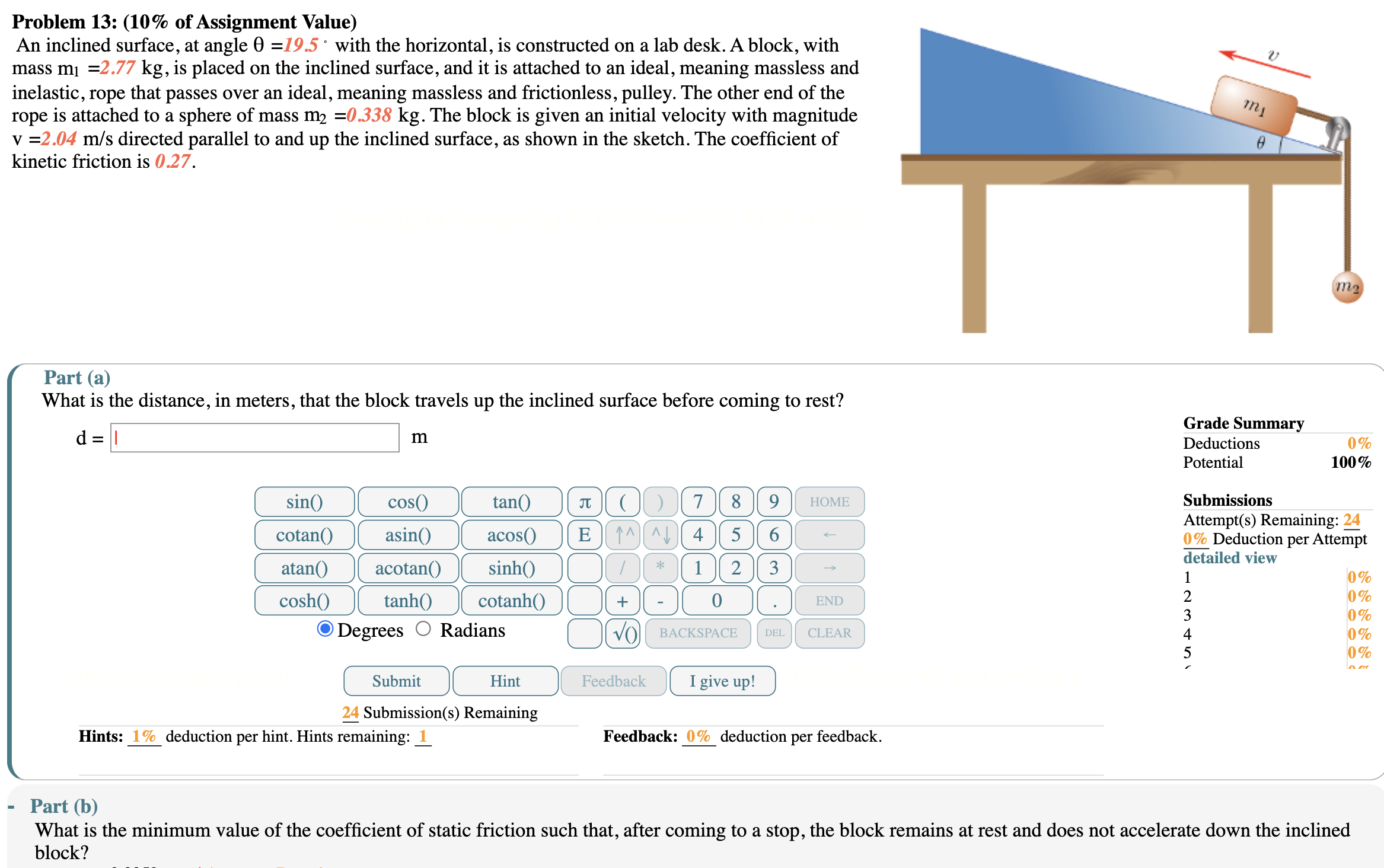 Solved An inclined surface, at angle \theta =19.5∘ ﻿with the | Chegg.com