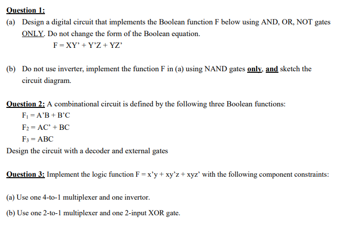 Solved Question 1:(a) ﻿Design a digital circuit that | Chegg.com