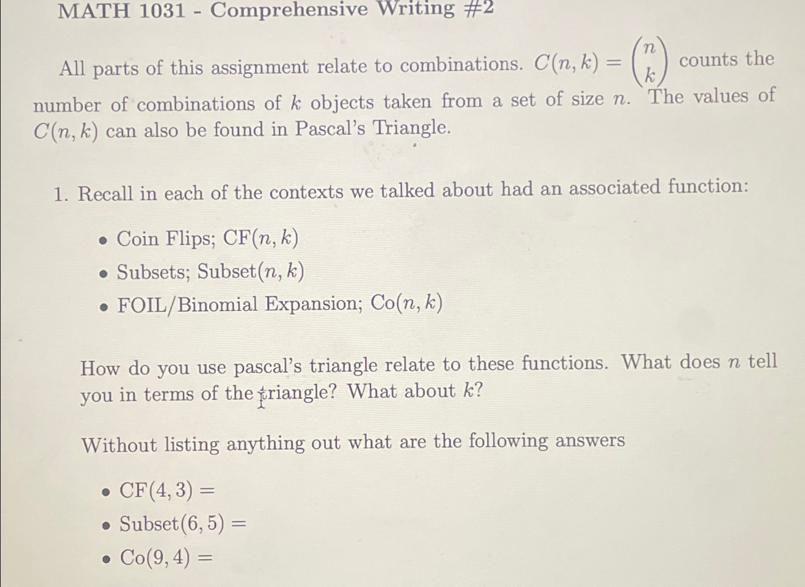 Solved MATH 1031 - ﻿Comprehensive Writing #2All parts of | Chegg.com
