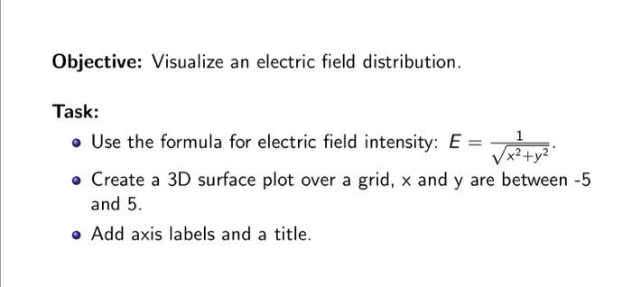 Solved Objective: Visualize an electric field distribution. | Chegg.com