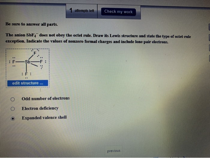 Solved the anion SbF4- does not obey the octet rule. Draw | Chegg.com