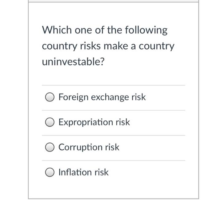 Solved Which one of the following country risks make a | Chegg.com
