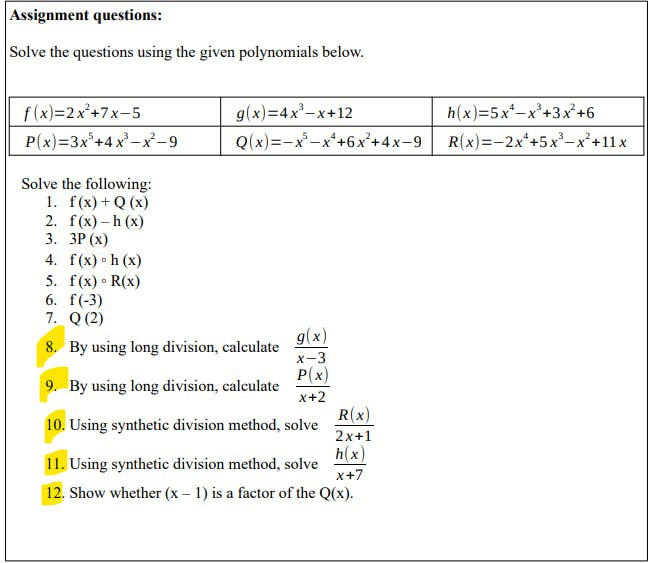 Solved Assignment questions:Solve the questions using the | Chegg.com