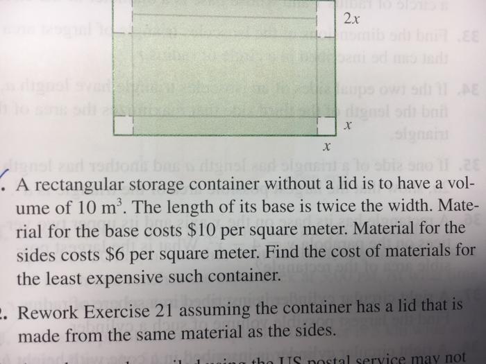 Solved 2x х . A rectangular storage container without a lid | Chegg.com