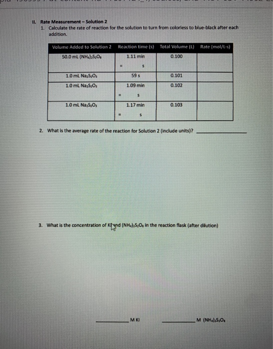 Solved Experiment Ill: Kinetics Lab Report (48 pts) 1. Rate | Chegg.com