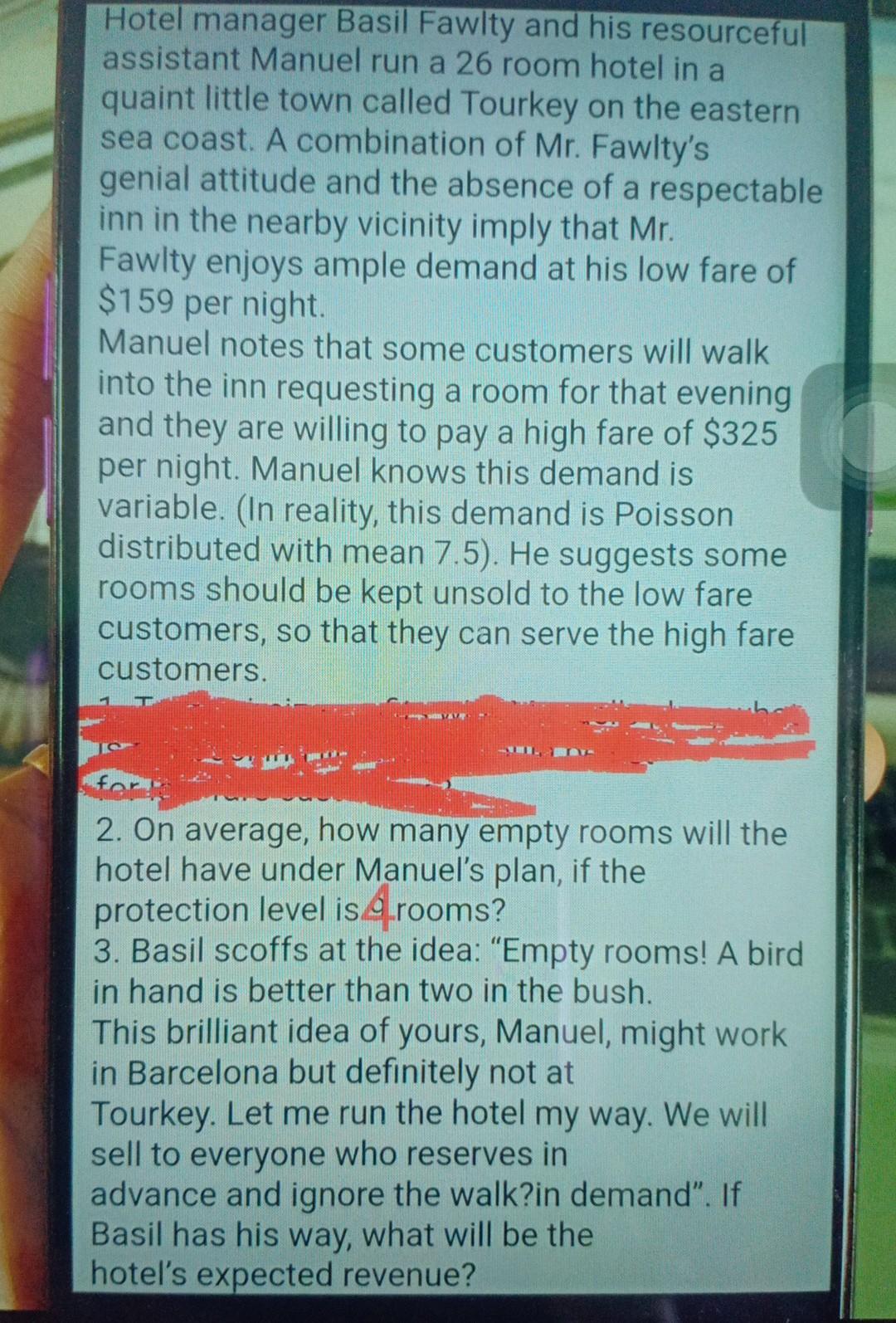 Solved Hotel manager Basil Fawlty and his resourceful | Chegg.com